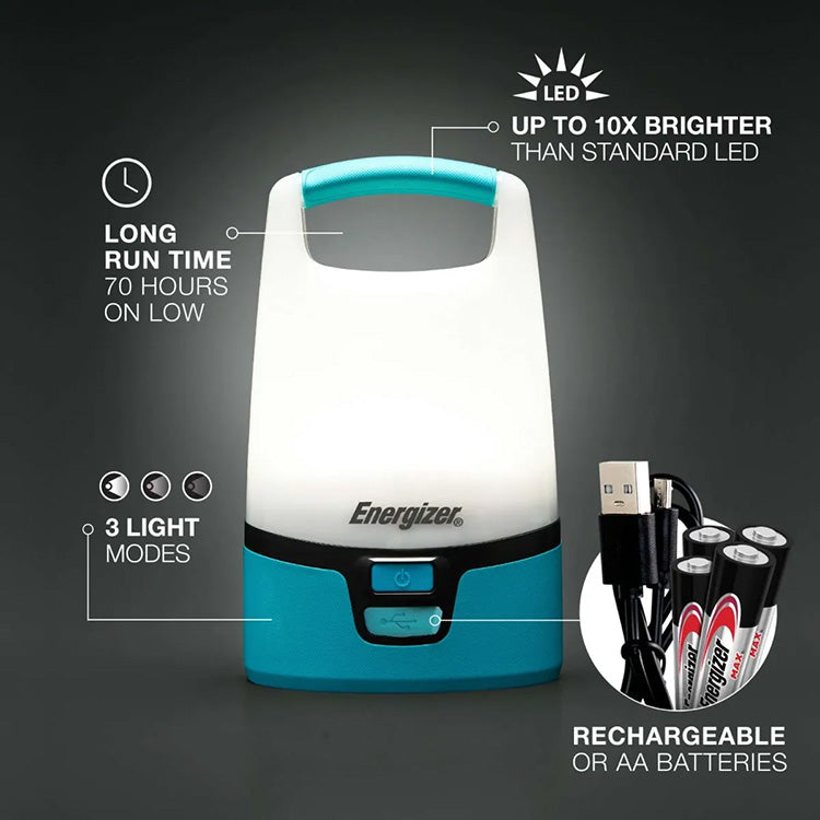 Led lantern with rechargeable battery store